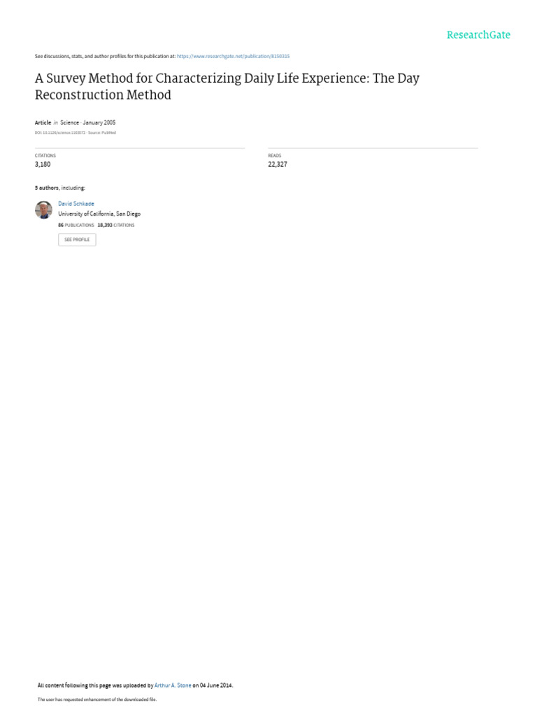 Schkade 2005 Day Reconstruction Method | PDF | Sleep | Sampling ...