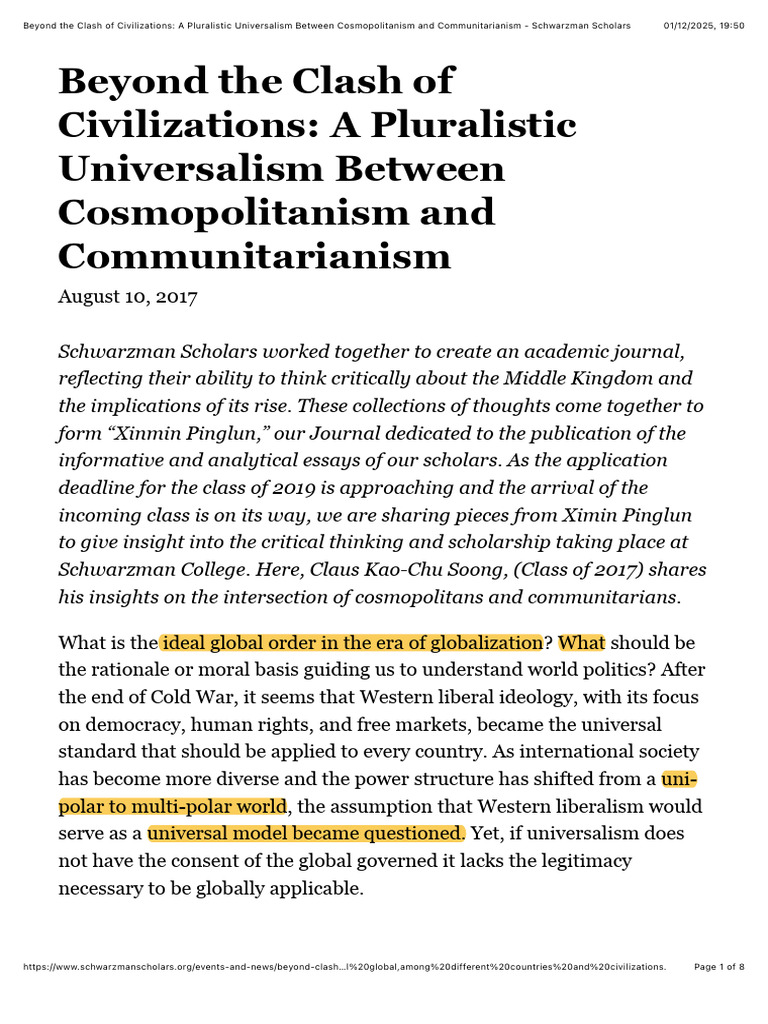 Pluralistic Universalism in Global Politics | PDF | Cosmopolitanism ...