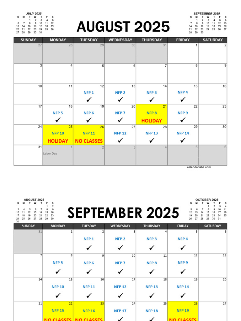 NFP Calendar Aug-Oct 2025 | PDF