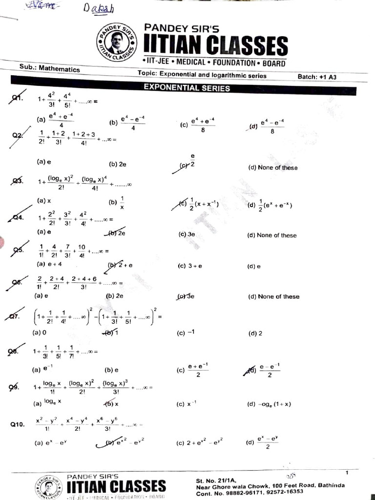 Exponential And Logarithmic Series Pdf Mathematics Complex Analysis