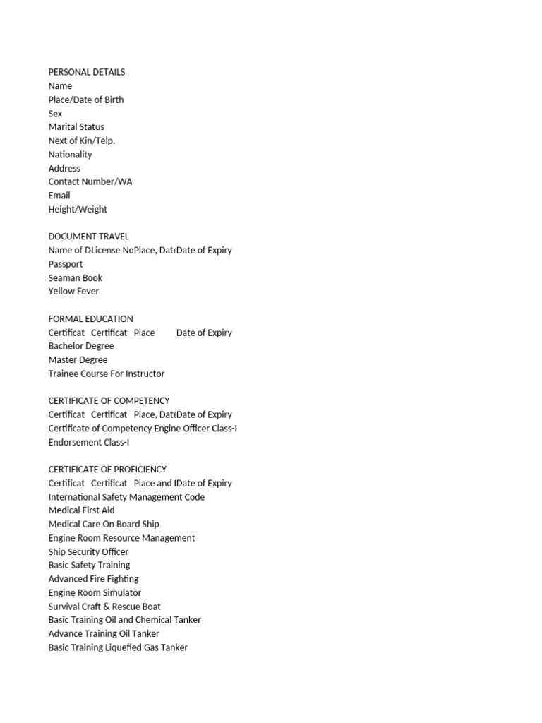 Template CV Pelaut | PDF
