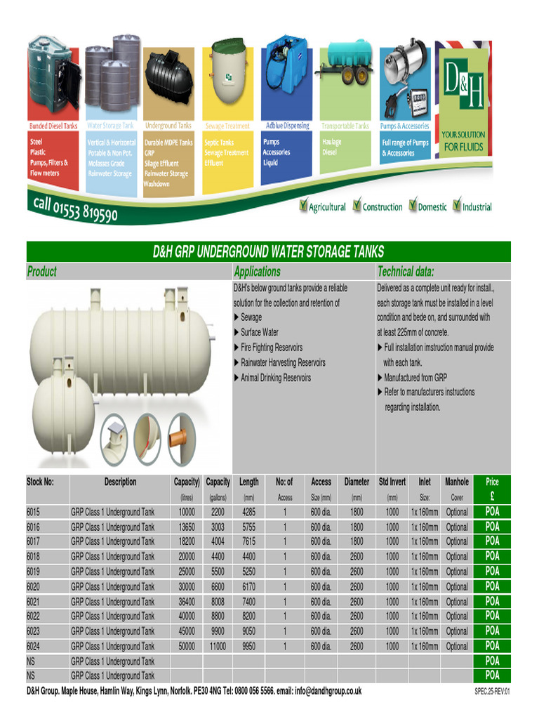 SPEC.25 Your Solution for DH GRP Underground Water Storage Tanks | PDF ...