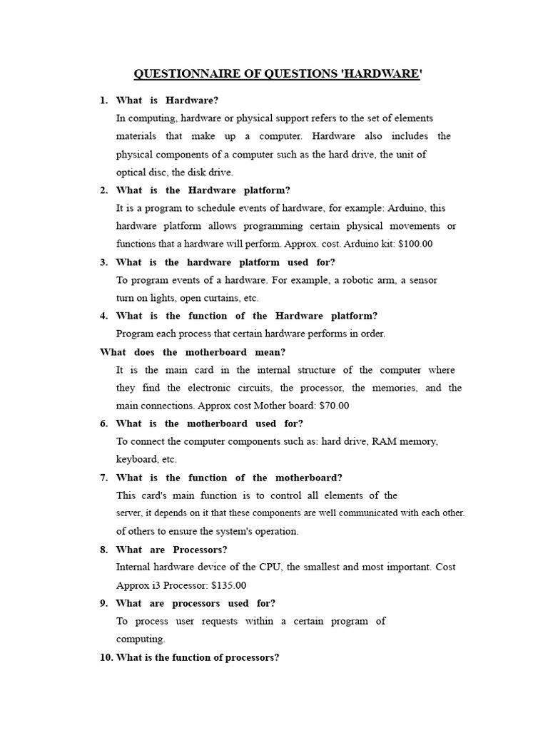 Hardware Questions Questionnaire | PDF | Computer Hardware | Central ...