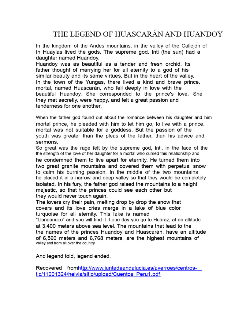 Huascarán and Huandoy: A Love Legend | PDF