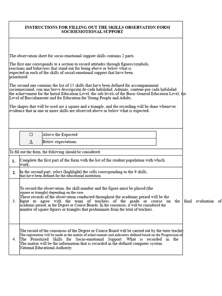 Skills Observation Form for Socio-Emotional Support | PDF | Creativity ...