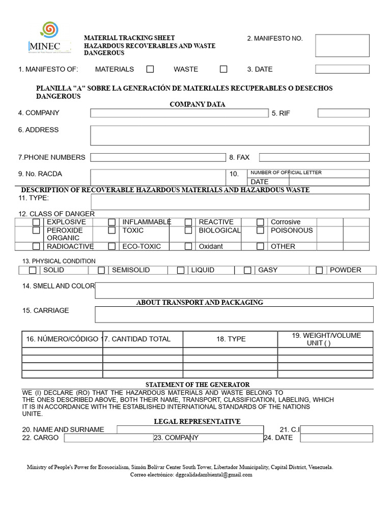 Tracking Sheet for Recoverable Hazardous Materials and Waste | PDF ...