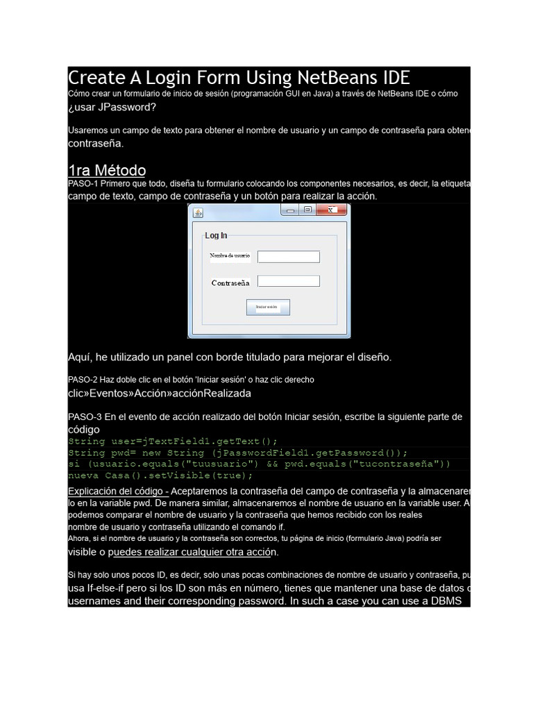 Crea un formulario de inicio de sesión utilizando NetBeans IDE | PDF ...