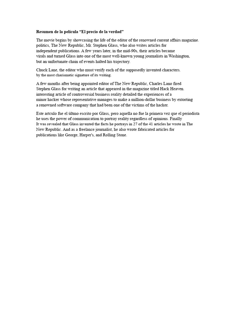 Summary of The Movie - The Price of Truth | PDF