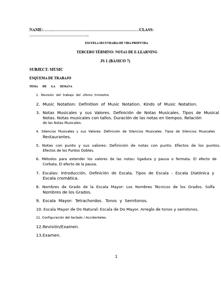 Js 1 3er Término Notas Musicales E-Notas | PDF | Escala (música ...