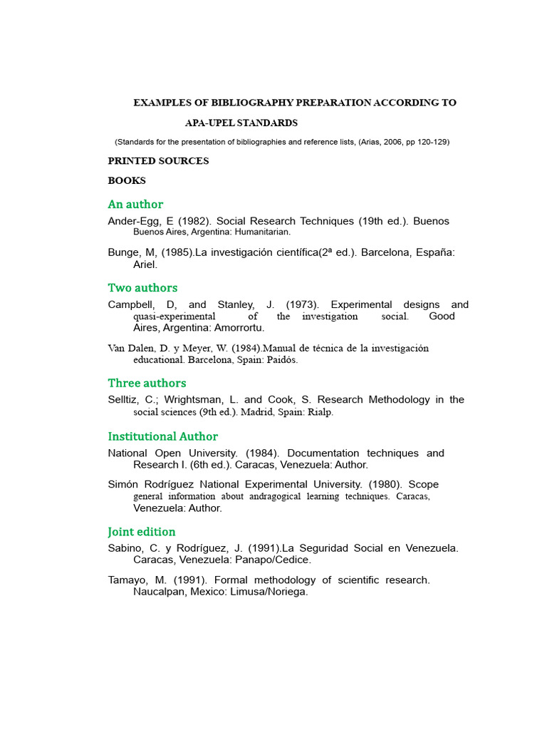 EXAMPLE OF APA-UPEL STANDARDS FOR BIBLIOGRAPHIES.pdf | PDF | Thesis ...