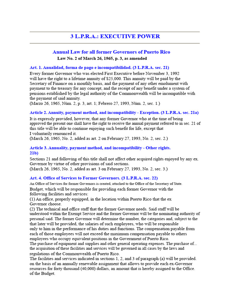 The Annuity To All Former Governors of Puerto Rico... | PDF | Government