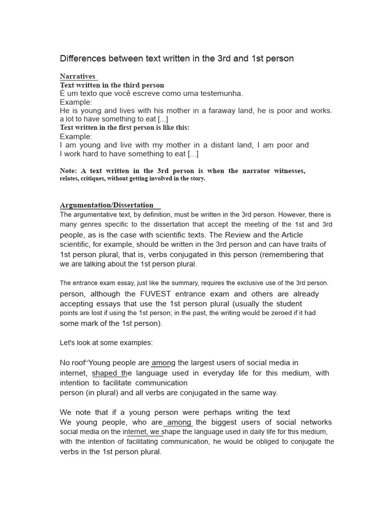Differences Between Text Written in 3rd and 1st Person | PDF ...