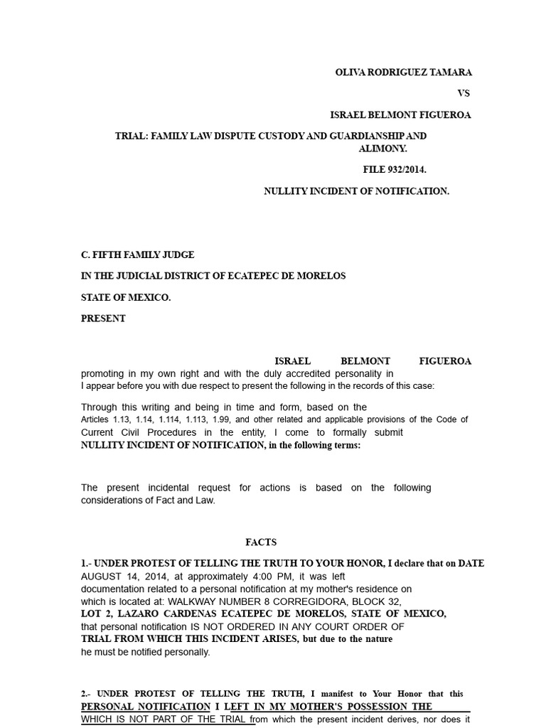 Incident of Nullity of Notification | PDF | Lawsuit | Trials