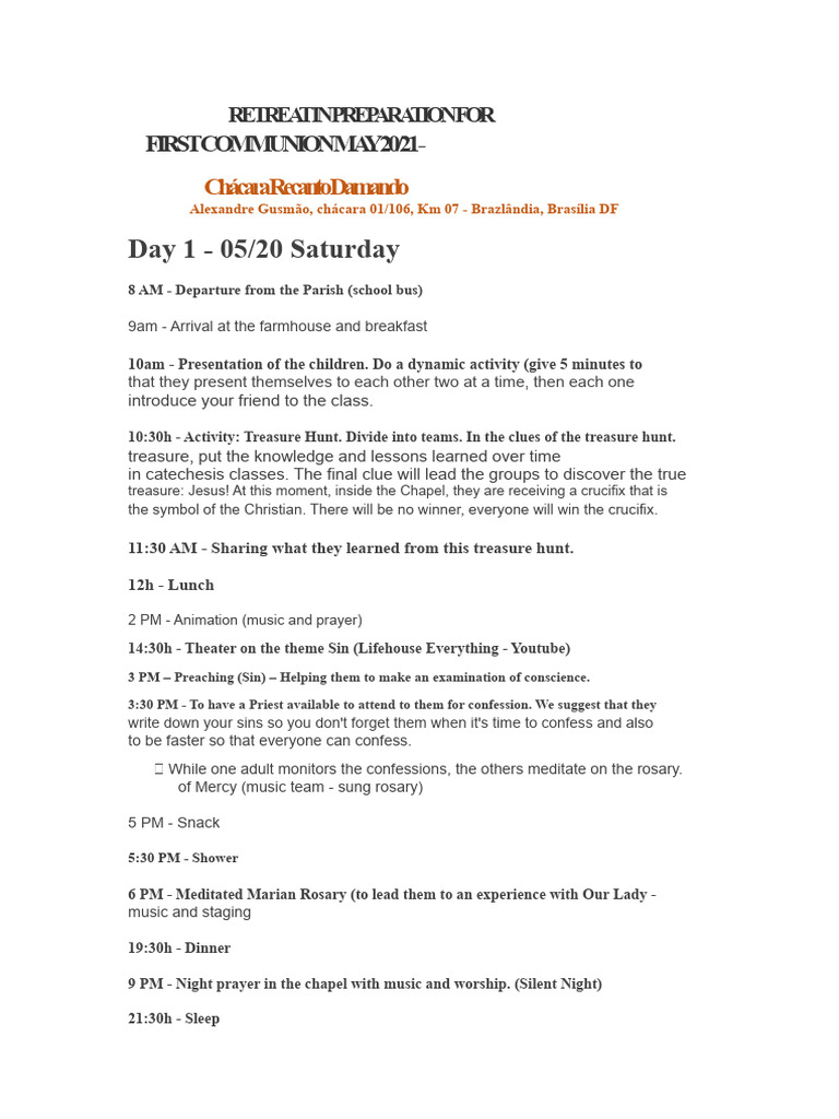First Communion Retreat Schedule | PDF
