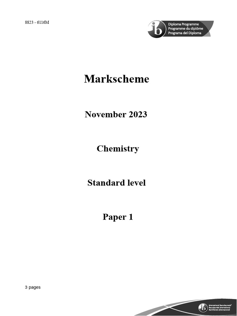 Chemistry Paper 1 TZ2 SL Mark Scheme | PDF