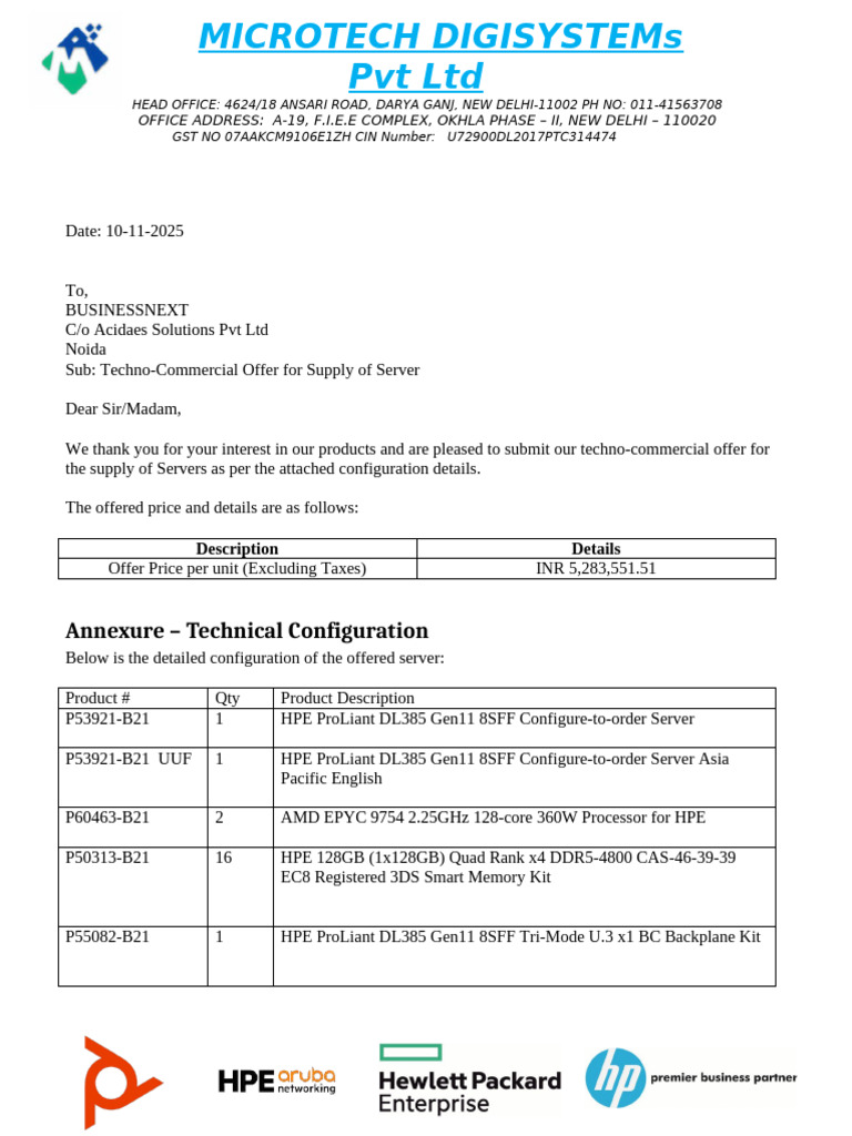 Techno-Commercial Offer With Config Anshul Jaiswal 01 | PDF | Computer Architecture | Computer ...