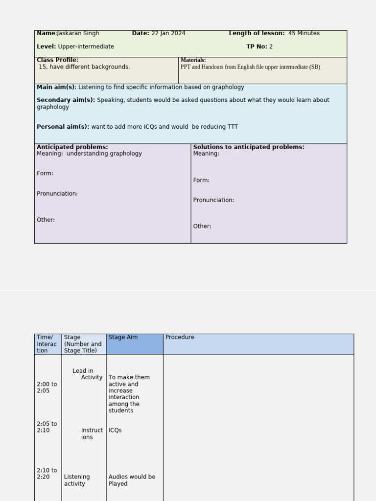 Upper-Intermediate Lesson Plan on Graphology | PDF
