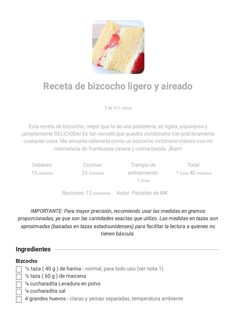 Receta de Bizcocho Ligero y Esponjoso - Cakes by MK | PDF | Pasteles ...