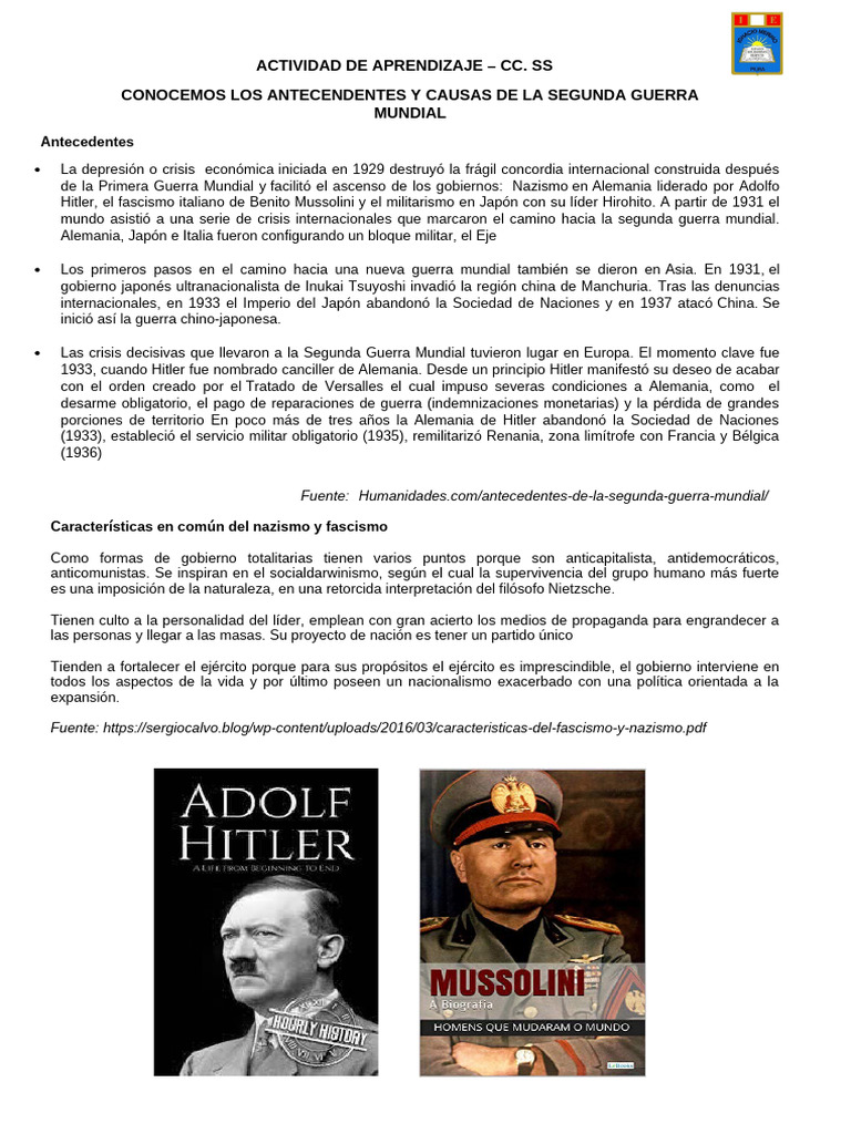 Actividad de Aprendizaje Segunda Guerra Mundial | PDF | Segunda Guerra ...