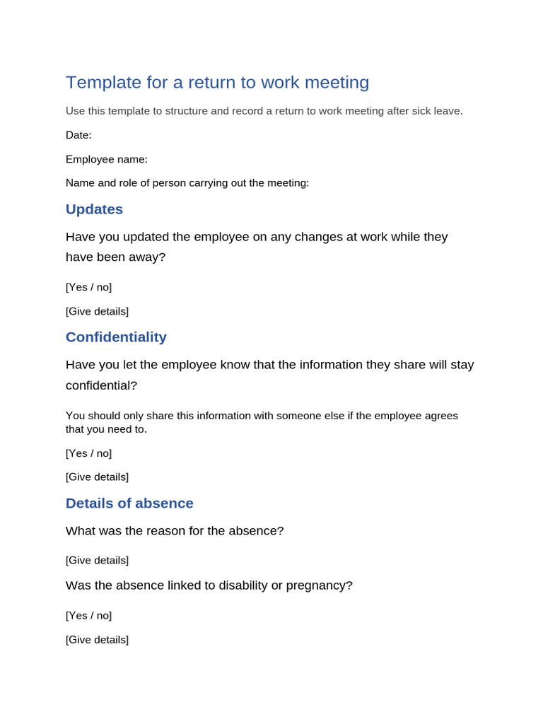 Return to Work Meeting Template | PDF
