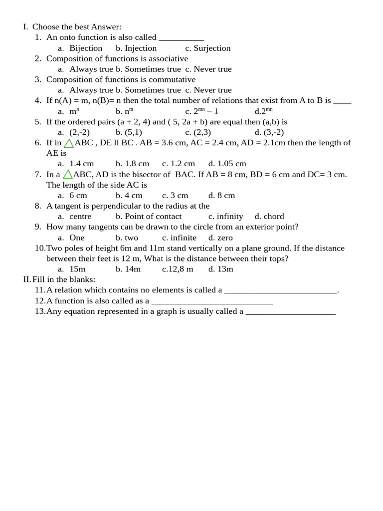 Math Function and Geometry Quiz | PDF