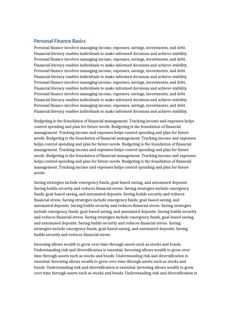 Personal Finance Management Essentials | PDF | Financial Risk | Expense