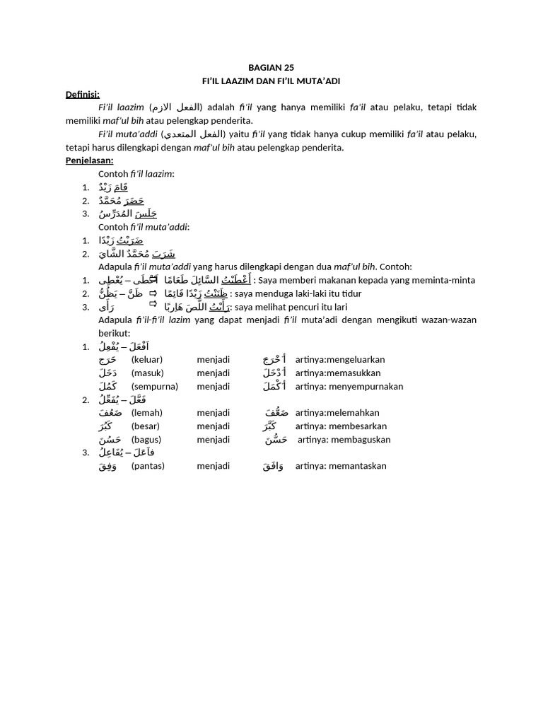Fi'il Lazim dan Muta'addi dalam Bahasa Arab | PDF