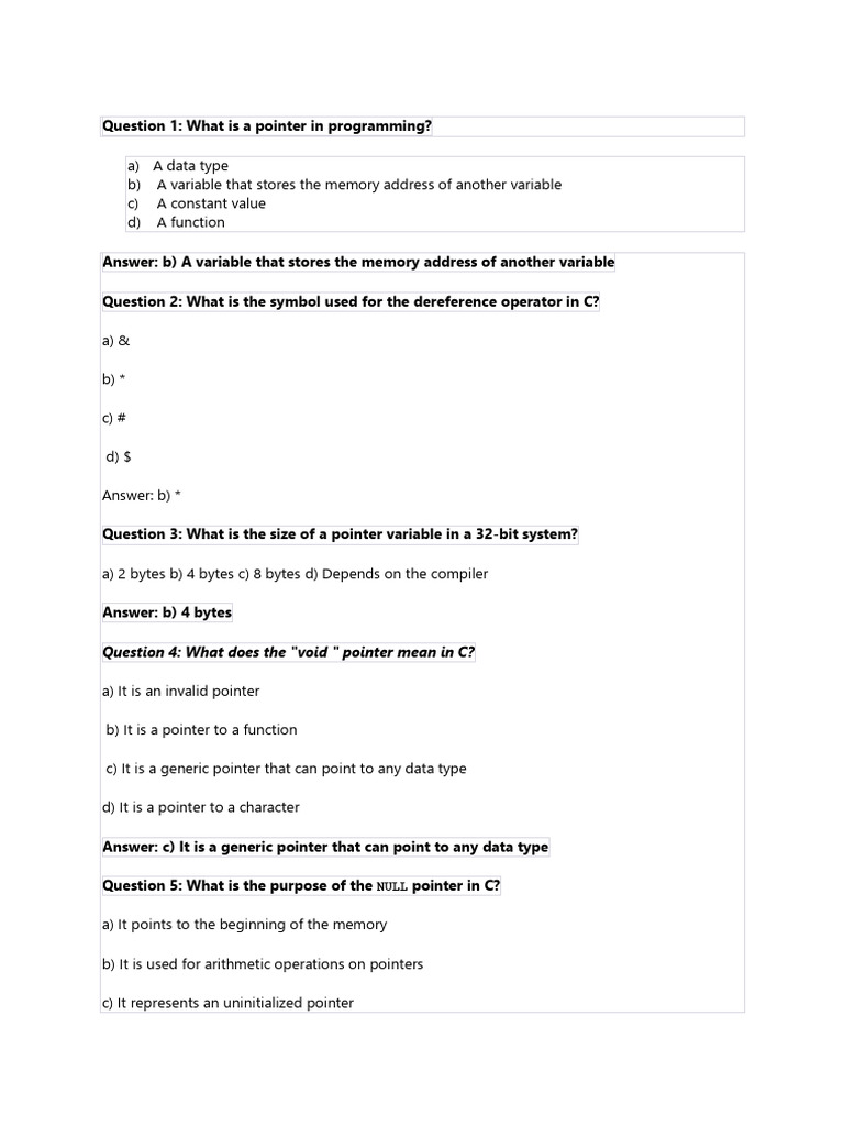 Pointer Mcq s Final | PDF | Pointer (Computer Programming) | Variable ...