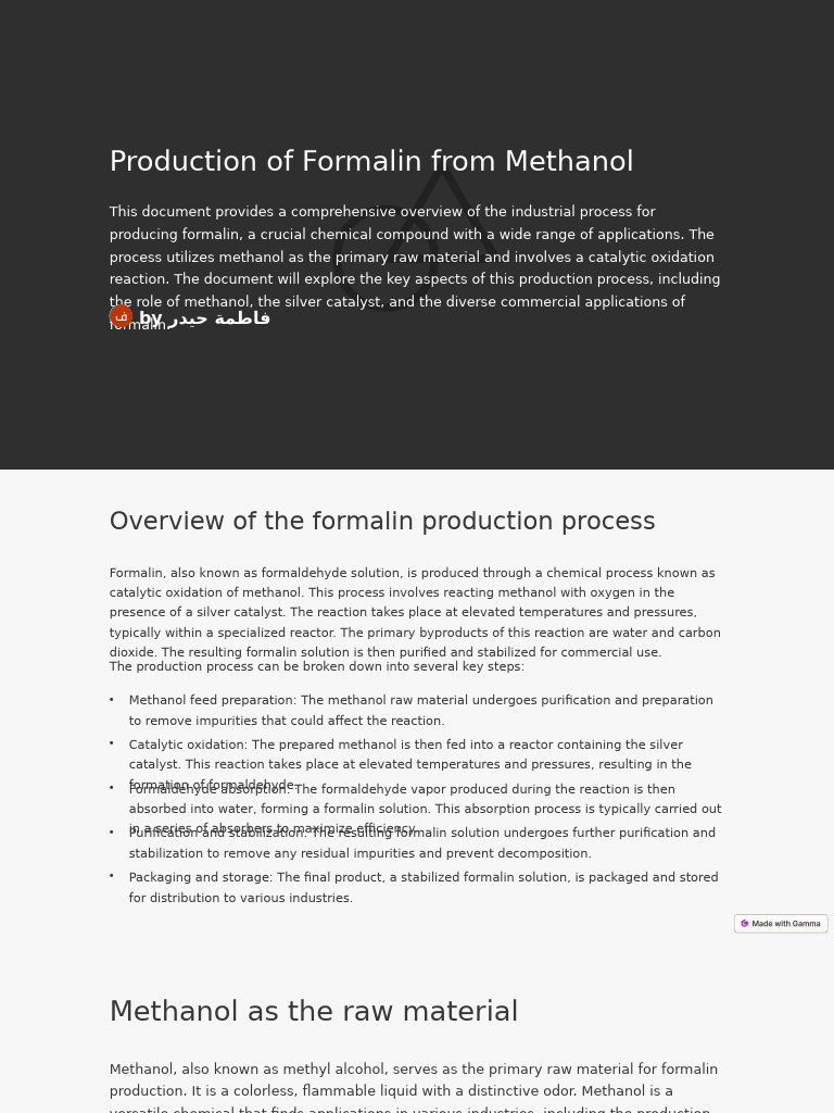 Production of Formalin From Methanol | PDF | Formaldehyde | Methanol