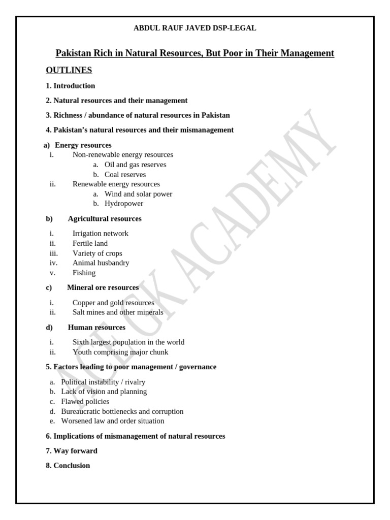 Pakistan Rich in Natural Resources, But Poor in Their Management | PDF ...