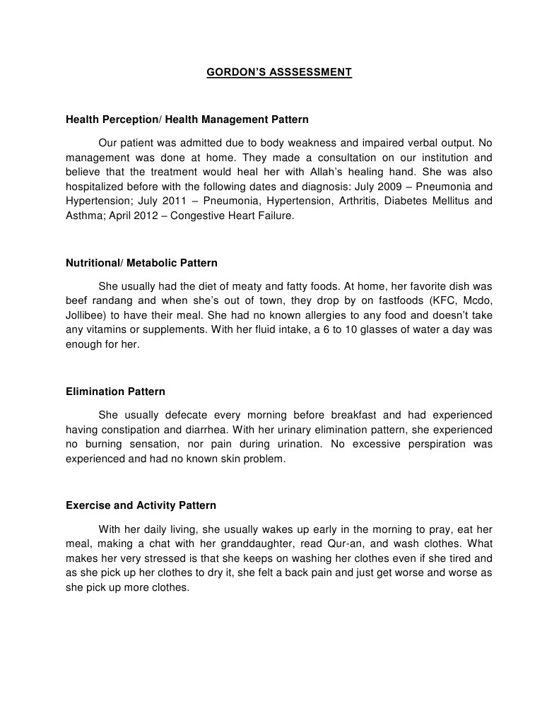 GORDON's Assessment | PDF | Hypertension | Pain