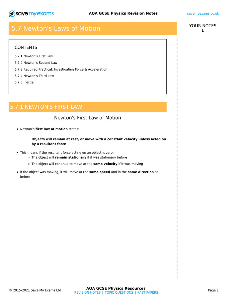 AQA GCSE Physics: Laws of Motion Guide | PDF | Mechanics | Physics