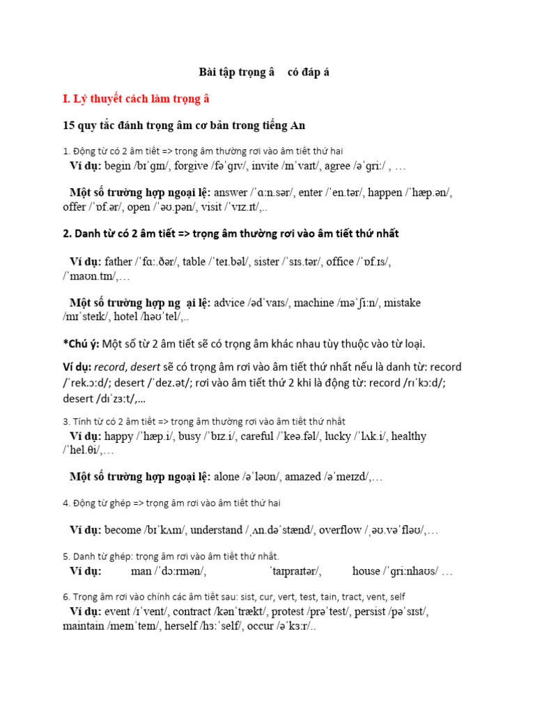 50 Bai Tap Trong Am Co Dap An | PDF