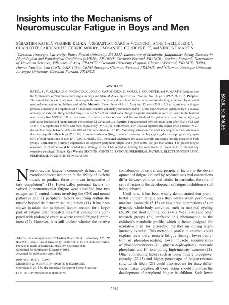 Insights Into The Mechanisms of Neuromuscular Fatigue in Boys and Men ...