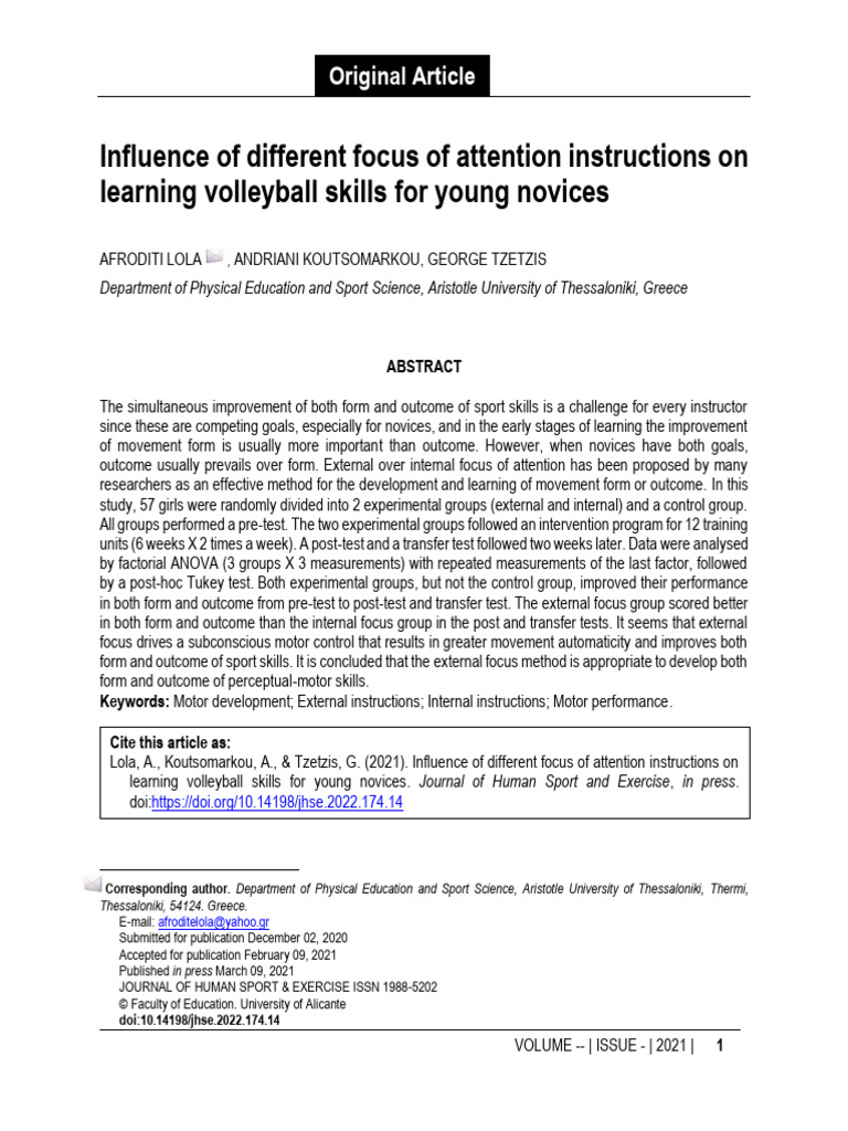 Influence of Different Focus of Attention Instruct | PDF | Analysis Of ...