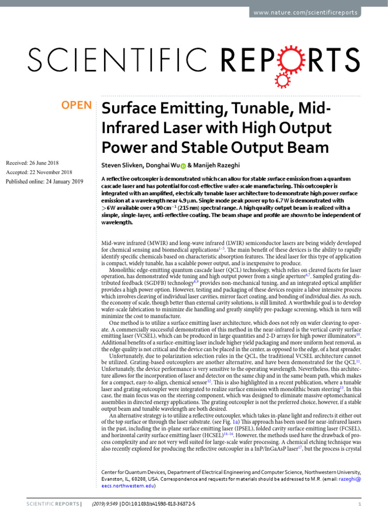 2019-SR-Surface Emitting, Tunable, Mid-Infrared Laser With High Output ...