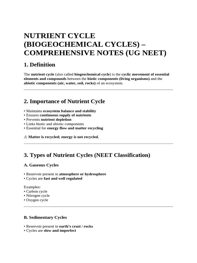 Nutrient Cycle and Ecological Succession Notes | PDF | Ecosystem ...