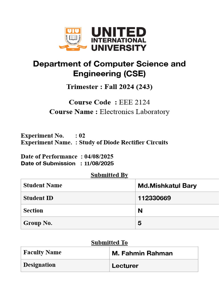 Electronics Lab Report 2.0 Elec | PDF | Diode | Direct Current