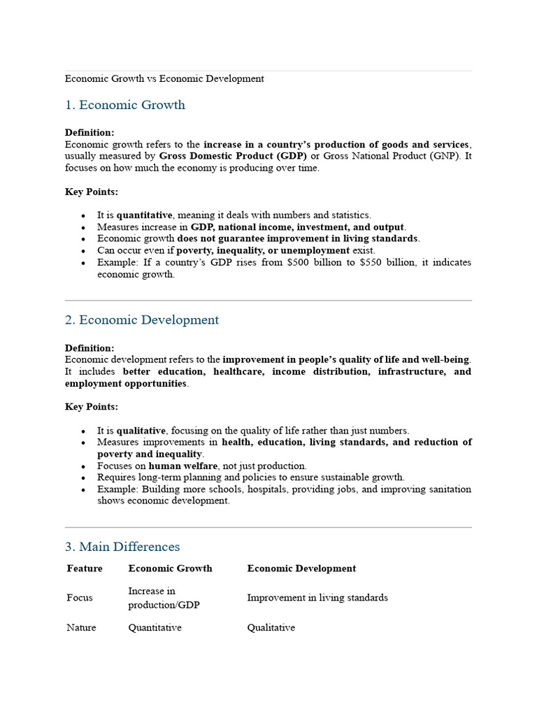 Economic Growth vs Economic Development | PDF
