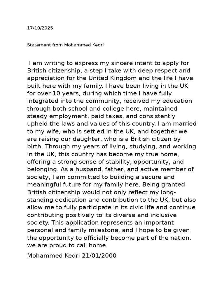 British Citizenship Application Statement | PDF
