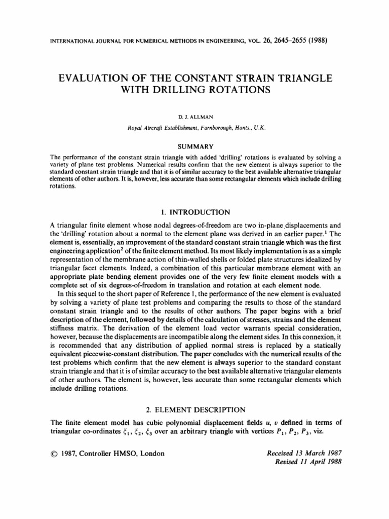 Evaluation of The Constant Strain Triangle With Drilling Rotations ...