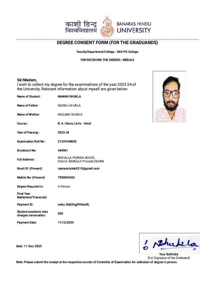 Degree Consent Form for Graduands 2023-24 | PDF