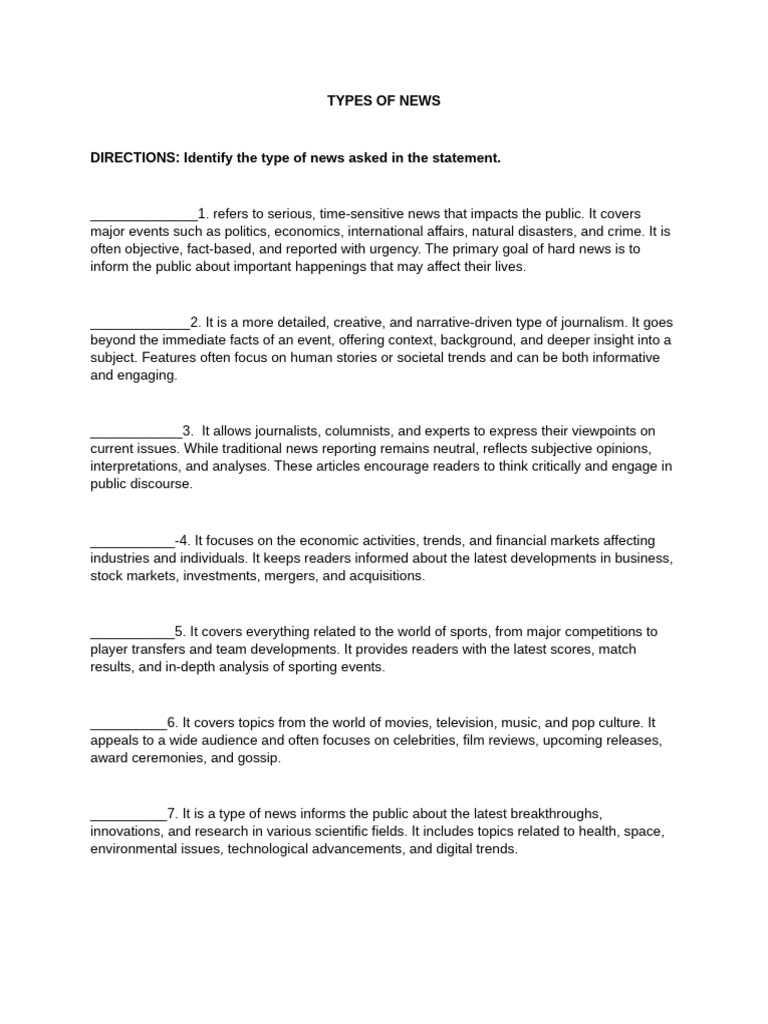 Types of News_miel | PDF | News | Journalism