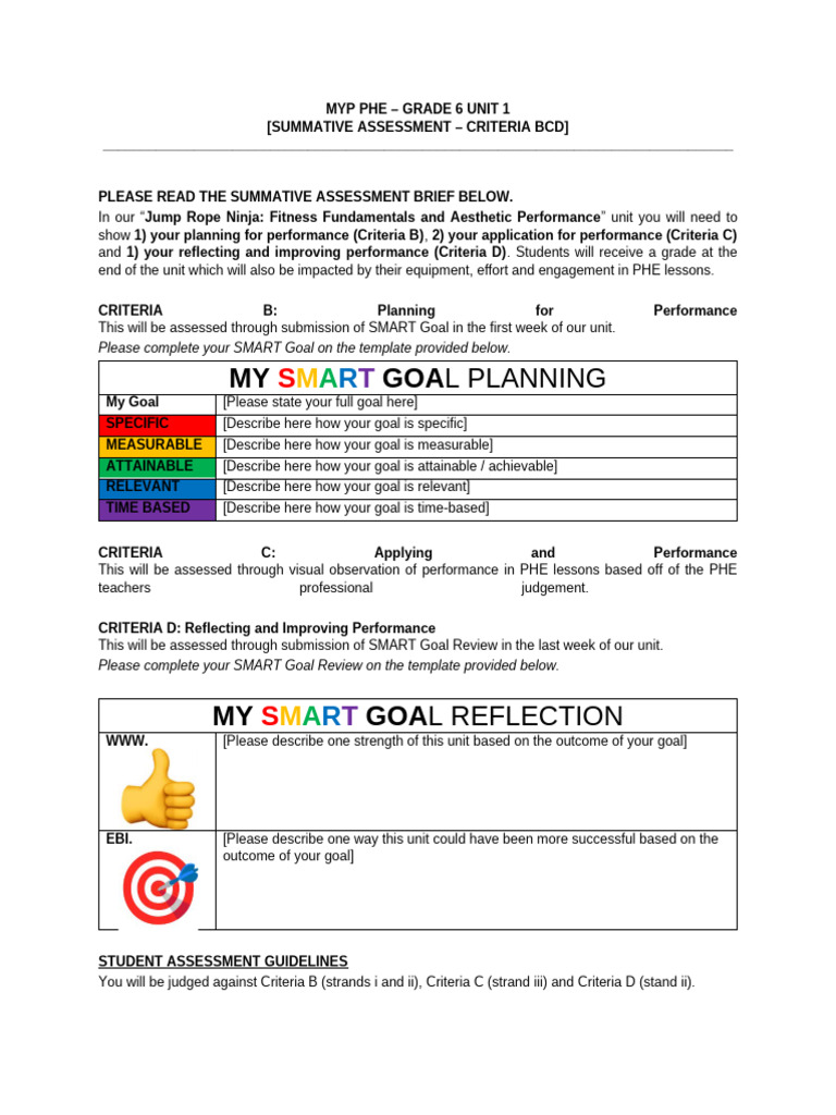 Grade 6 PHE Jump Rope Assessment Guide | PDF | Goal | Learning