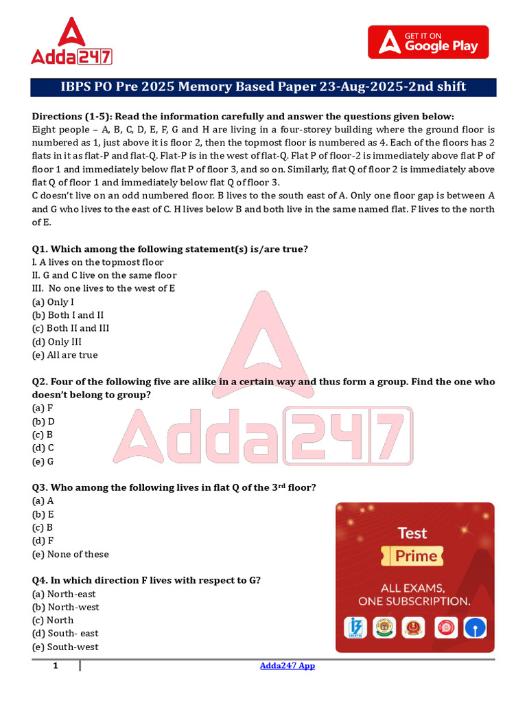 IBPS-PO-Pre-2025-Memory-Based-Paper-23-Aug-2025-2nd-shift | PDF ...