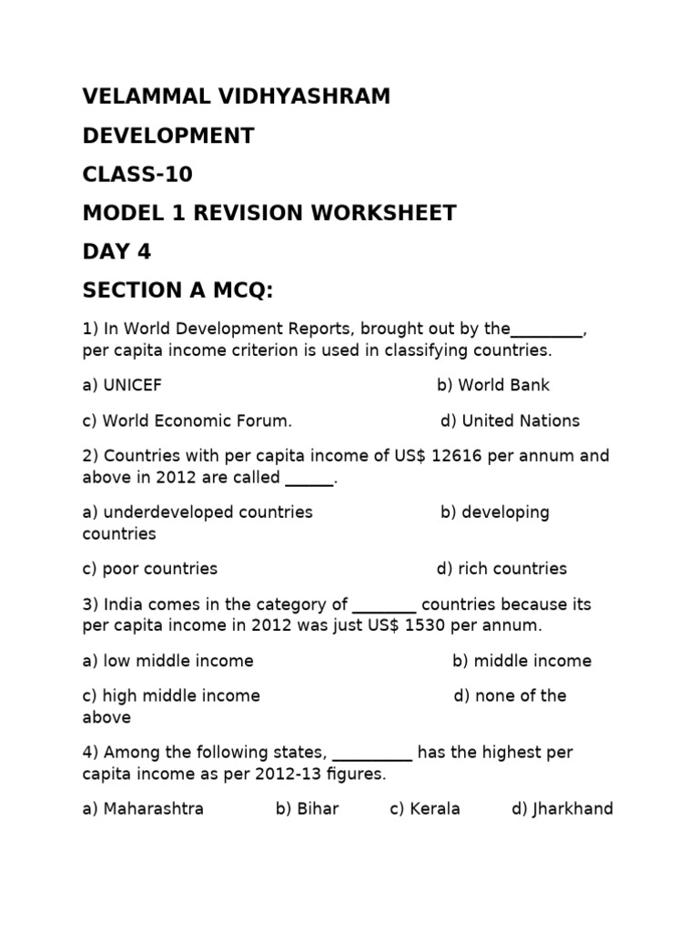 Class 10 Development Revision Worksheet | PDF | Central Banks | Currency