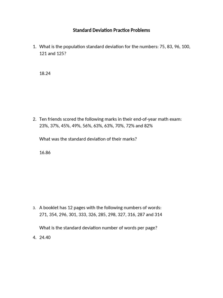 Copy of Standard Deviation Practice Problems | PDF