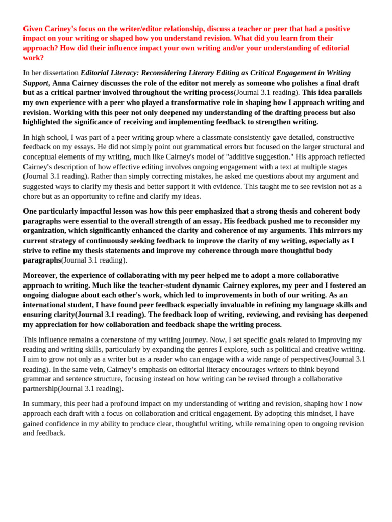 Impact of Peer Feedback on Writing Skills | PDF | Editing | Literacy