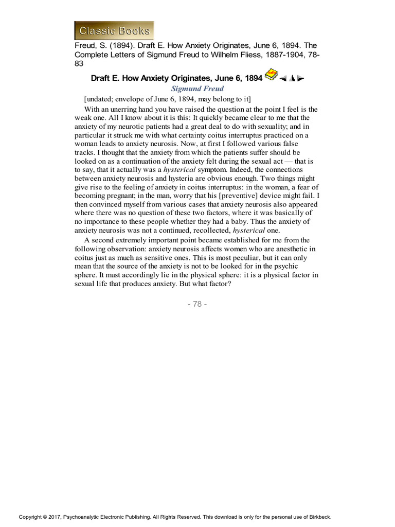 Freud's 1894 Insights on Anxiety Origins | PDF | Neurosis | Hysteria