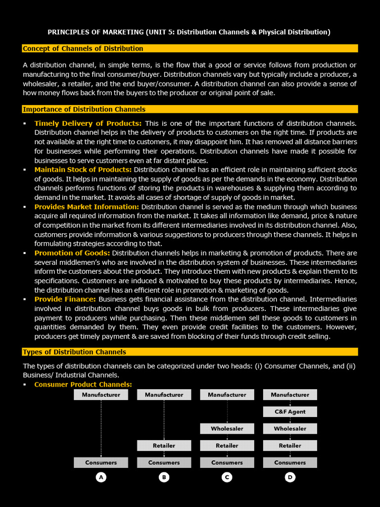 PRINCIPLES OF MARKETING - Unit 5 - BCOM | PDF | Retail | Logistics
